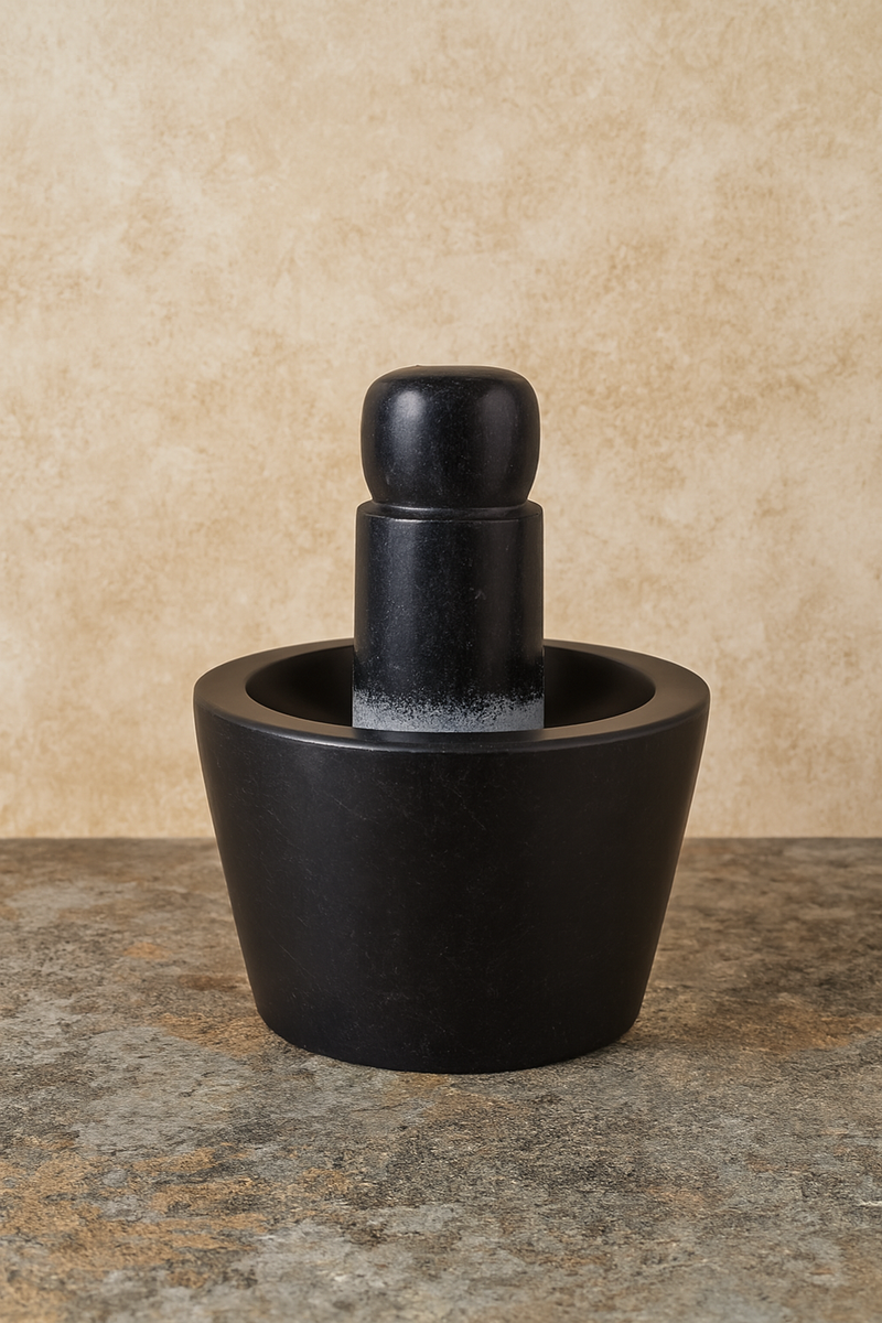 Black Curved Stone Attukal / Rubbu Rolu | Traditional Mortar & Pestle ...
