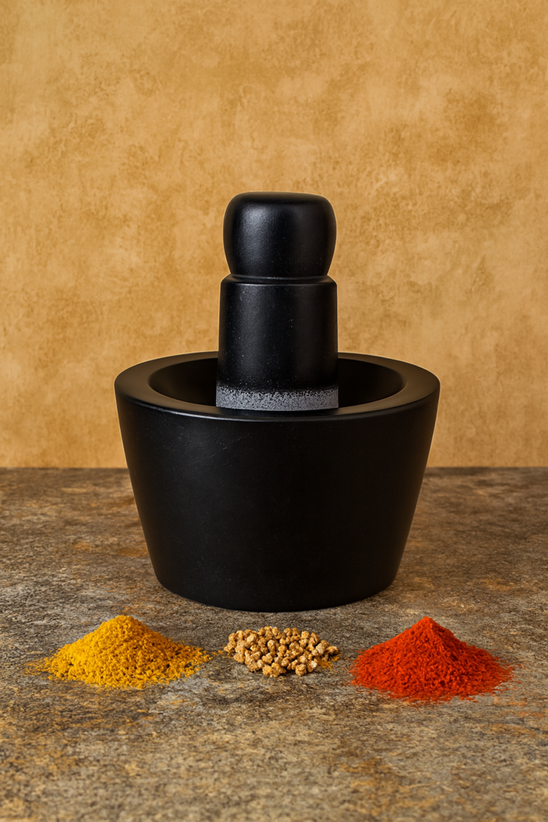 Black Curved Stone Attukal / Rubbu Rolu | Traditional Mortar & Pestle ...